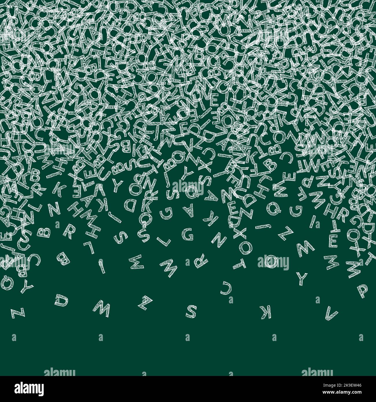 Falling letters of English language. Chalk sketch flying words of Latin ...