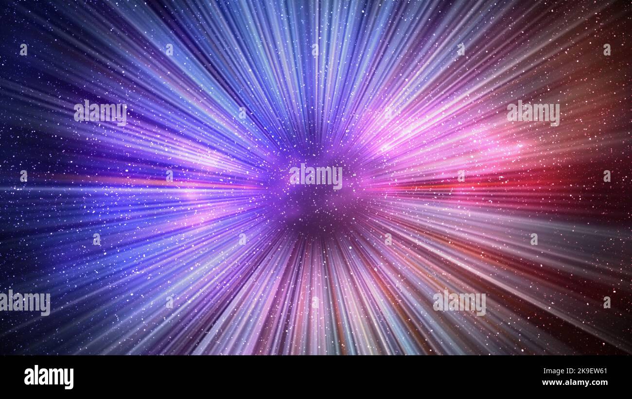 Hyperspace speed effect in night starry sky. Bright blue and red galaxy ...