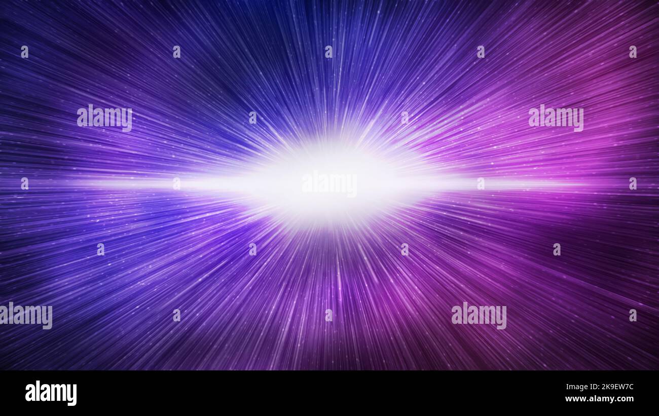 Big bang effect on bright purple blue galaxy sky, horizontal background ...