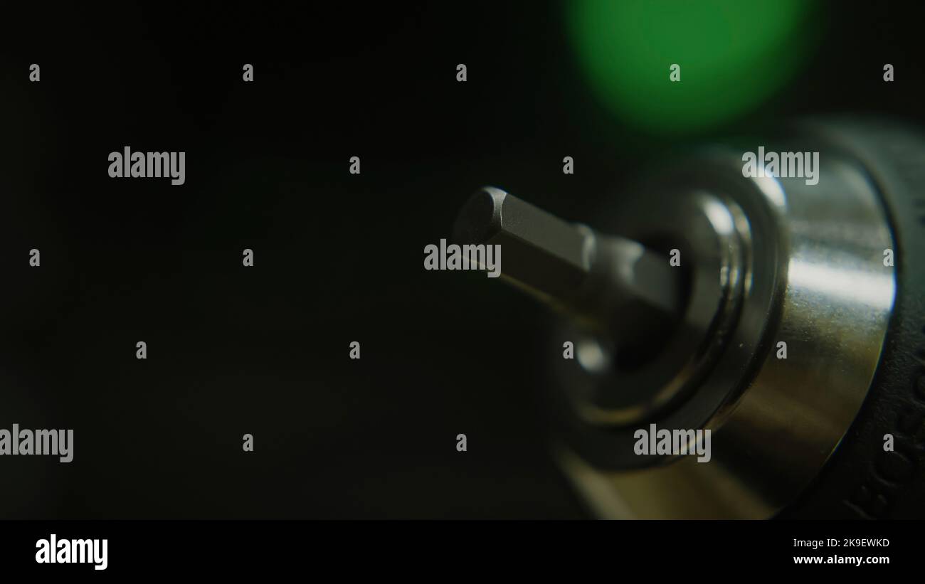 Rotating drill bit internal hex head, macro extreme close-up ...