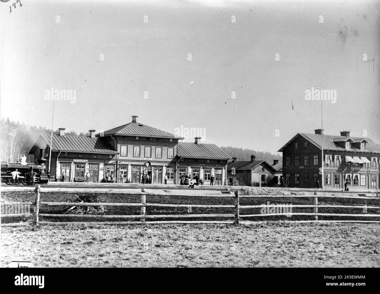 Ånge station and railway hotel Stock Photo - Alamy