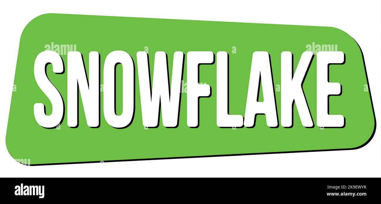 SNOWFLAKE text written on green trapeze stamp sign Stock Photo - Alamy