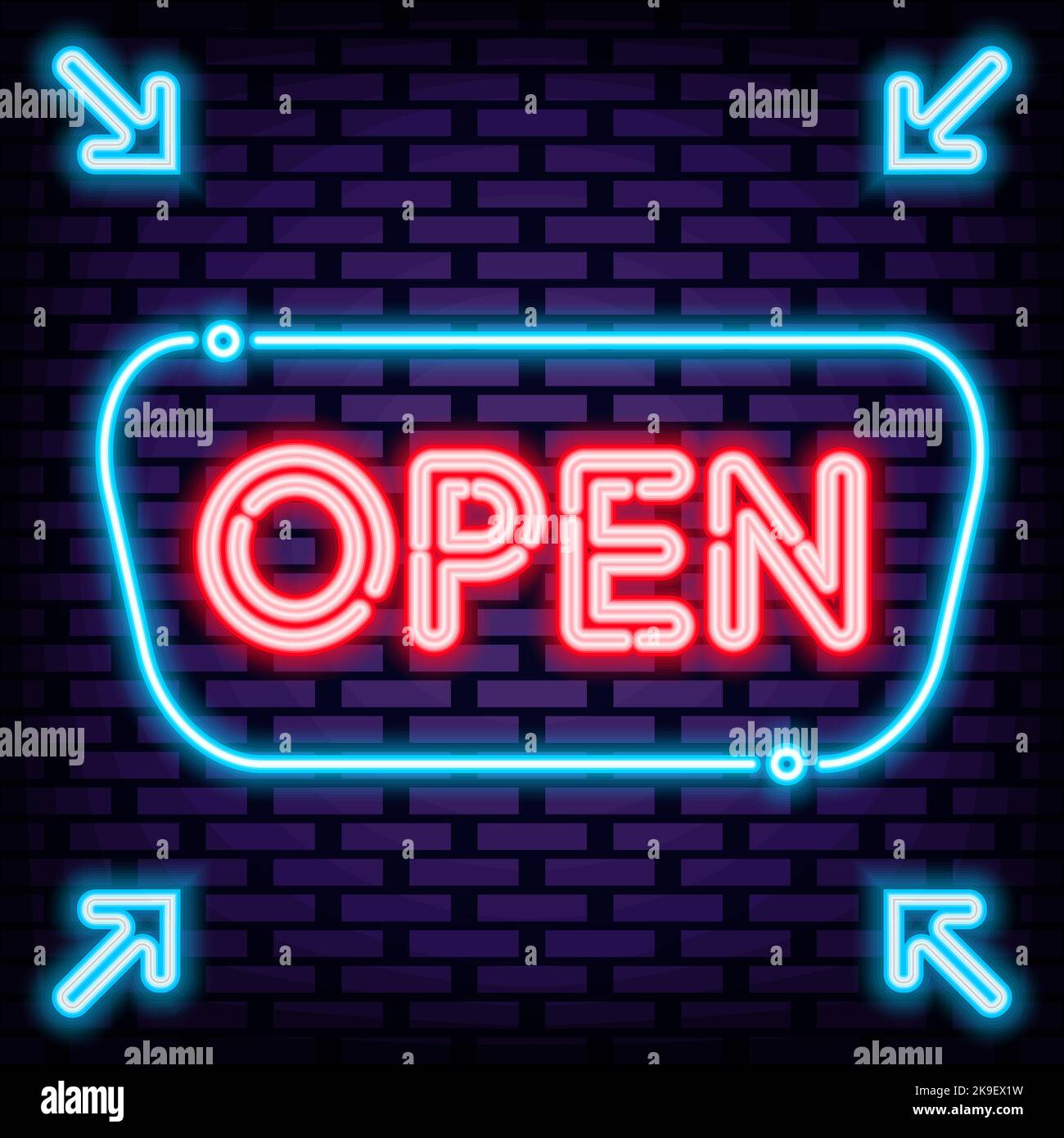 Open Neon Sign Vector. Neon script. Night bright advertising Stock ...