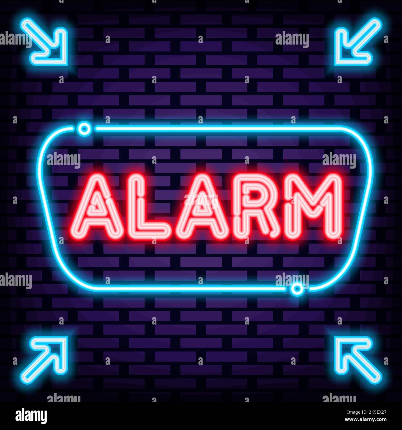 Alarm Badge in neon style. Neon script. Announcement neon signboard ...