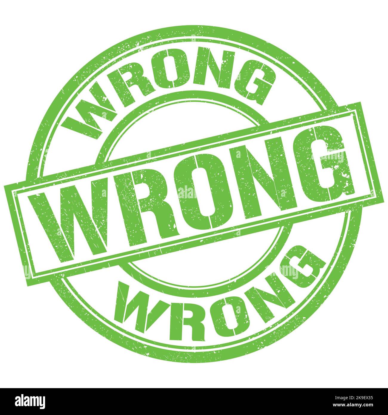 WRONG text written on green round stamp sign Stock Photo - Alamy
