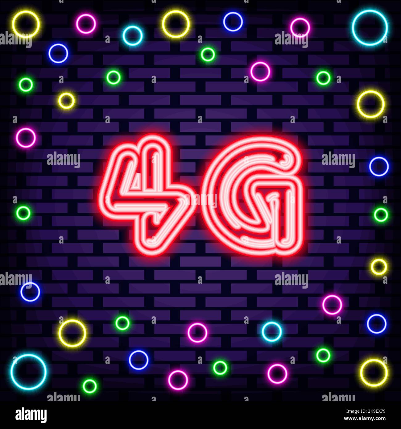 4g mobile internet Neon signboards. On brick wall background ...