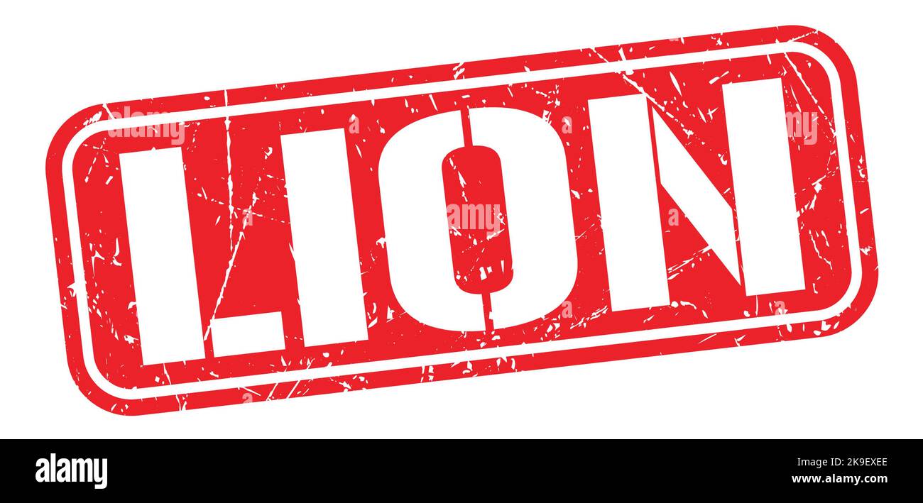 LION text written on red grungy stamp sign Stock Photo - Alamy