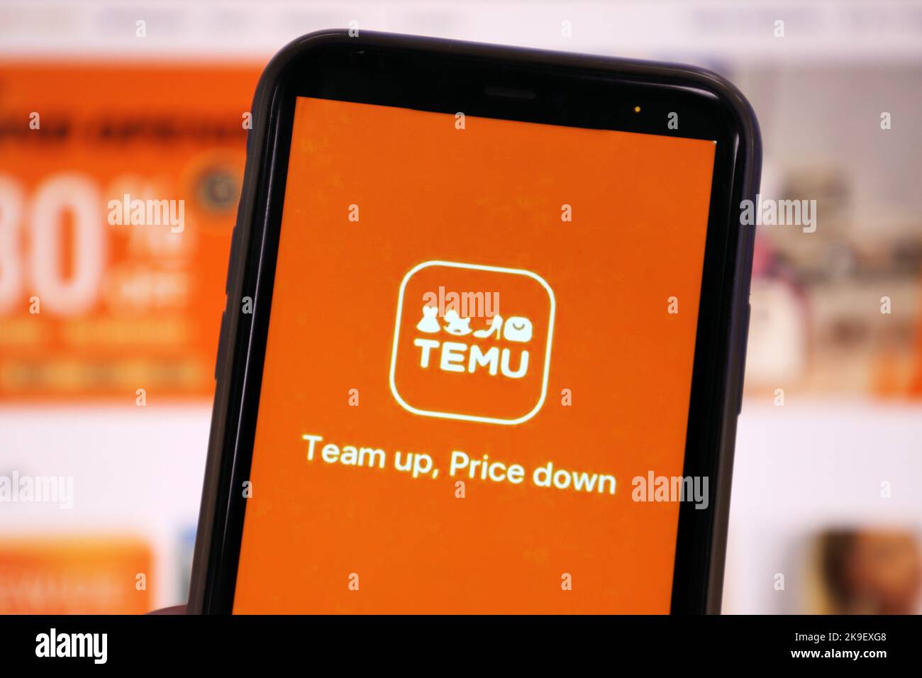 SHENZHEN, CHINA - OCTOBER 28, 2022 - A mobile phone displays the Temu ...