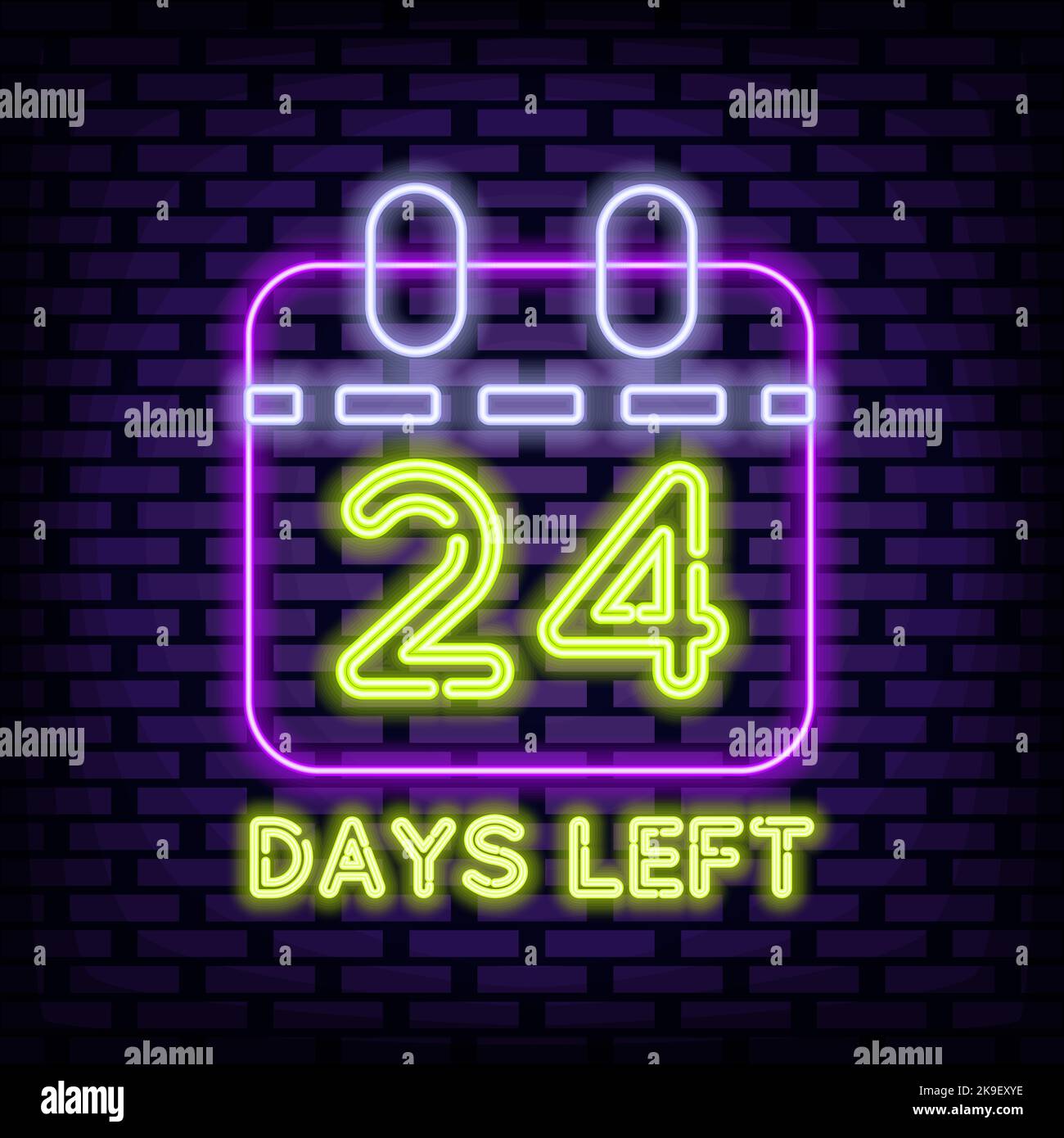 24 Days Left Neon Sign Vector. On brick wall background. Night ...