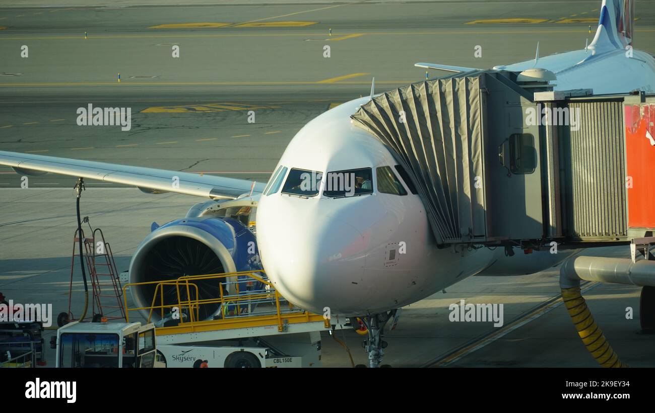 Cyprus, Larnaca - October 12, 2022:The plane is at the pull-out arm at ...