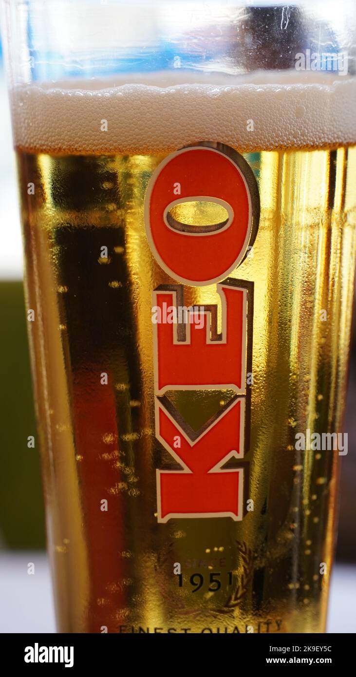 Limassol, Cyprus - October 10, ‎2022: a glass of KEO, a Cypriot Pilsner ...