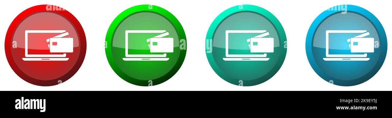 Online, mobile payment round glossy web icon set, colorful buttons ...