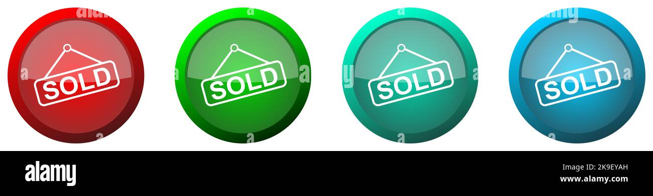 Sold round glossy web icon set, colorful buttons isolated on white ...