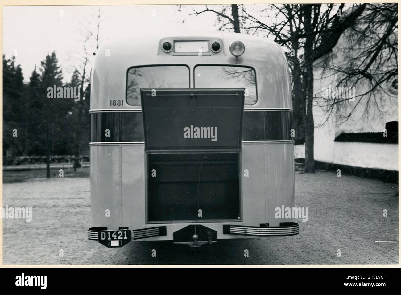 State Railways, SJ Bus 1881 with open tailgate. Registration number ...