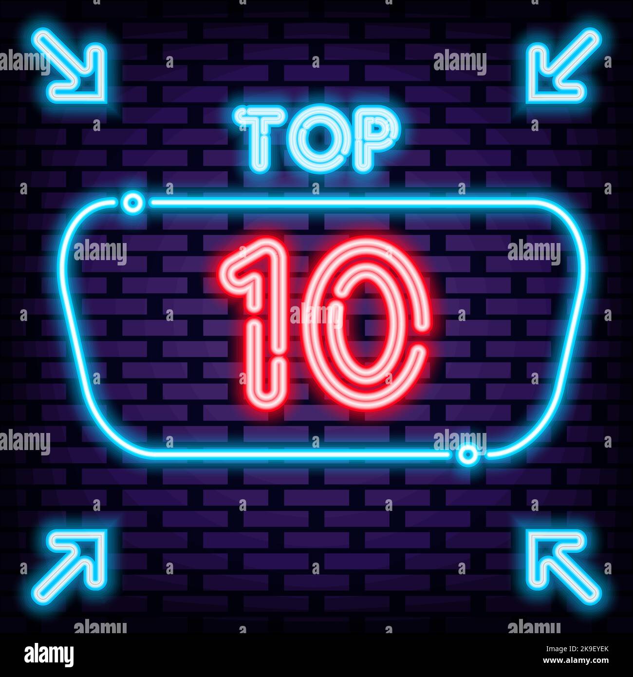 Top 10 Badge in neon style. Bright signboard. Light art Stock Vector ...