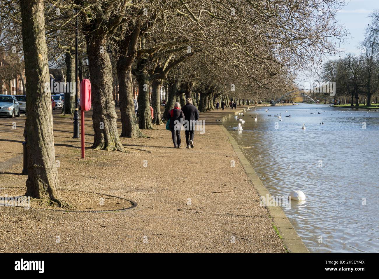 The River Great Ouse and the Embankment on a sunny Winter afternoon ...