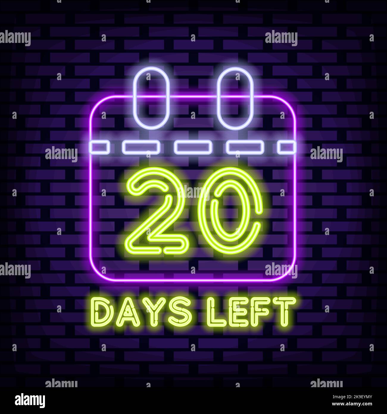20 Days Left Neon quote. On brick wall background. Night advensing ...