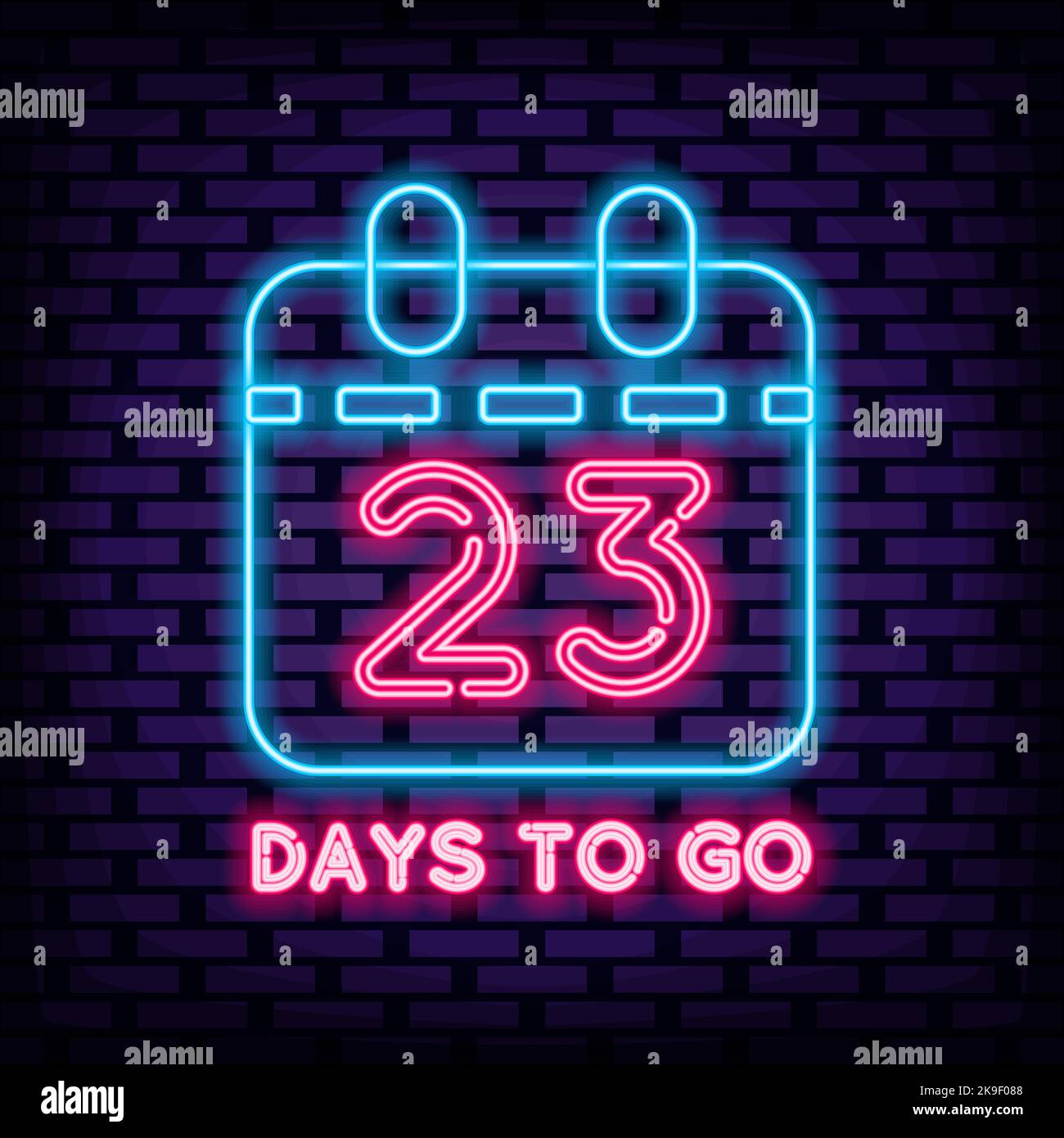 23 Days To Go Neon Sign Vector. On brick wall background. Night ...