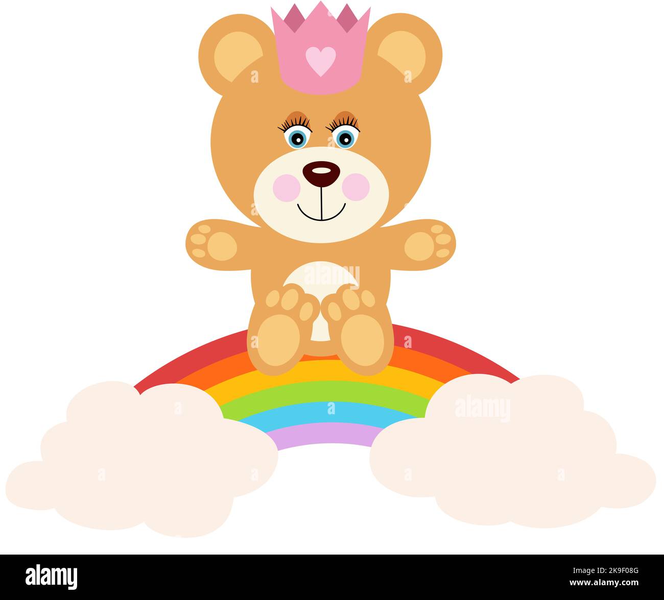 Princess teddy bear hanging on rainbow with clouds Stock Photo - Alamy
