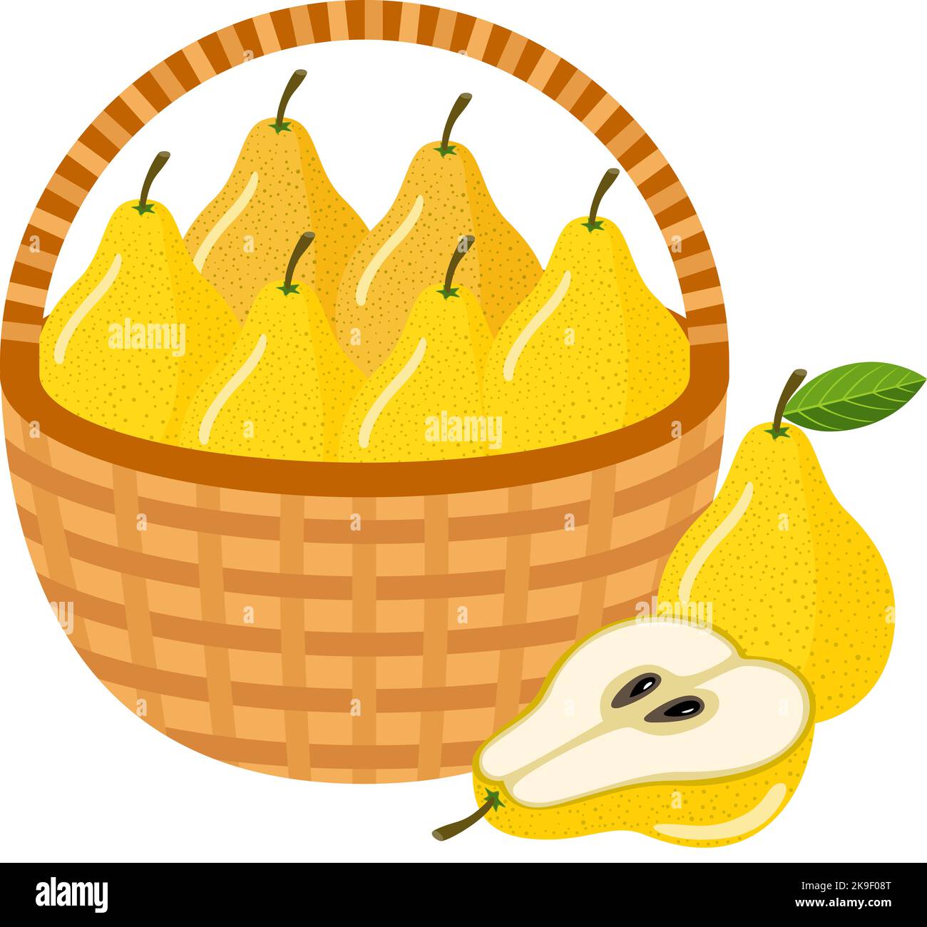 Wicker brown basket full of yellow pears Stock Photo - Alamy