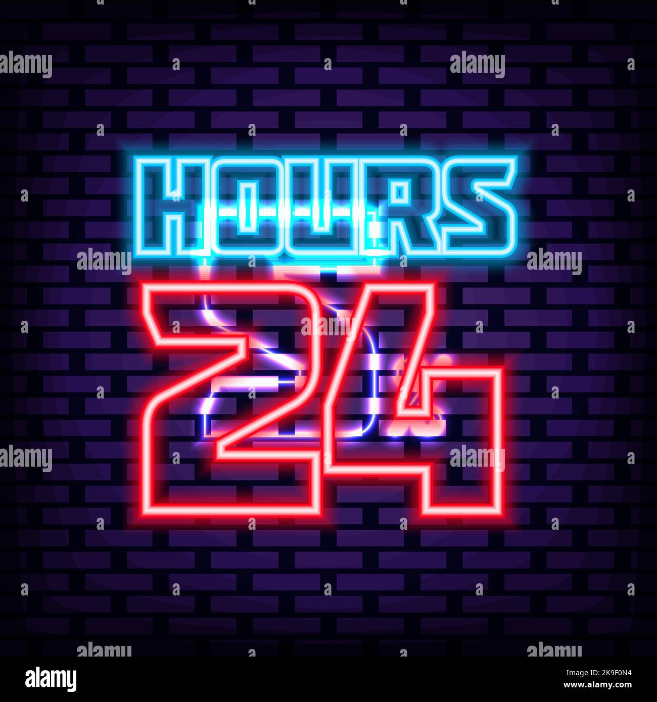 24 hours Neon quote. Bright signboard. Night bright advertising Stock ...