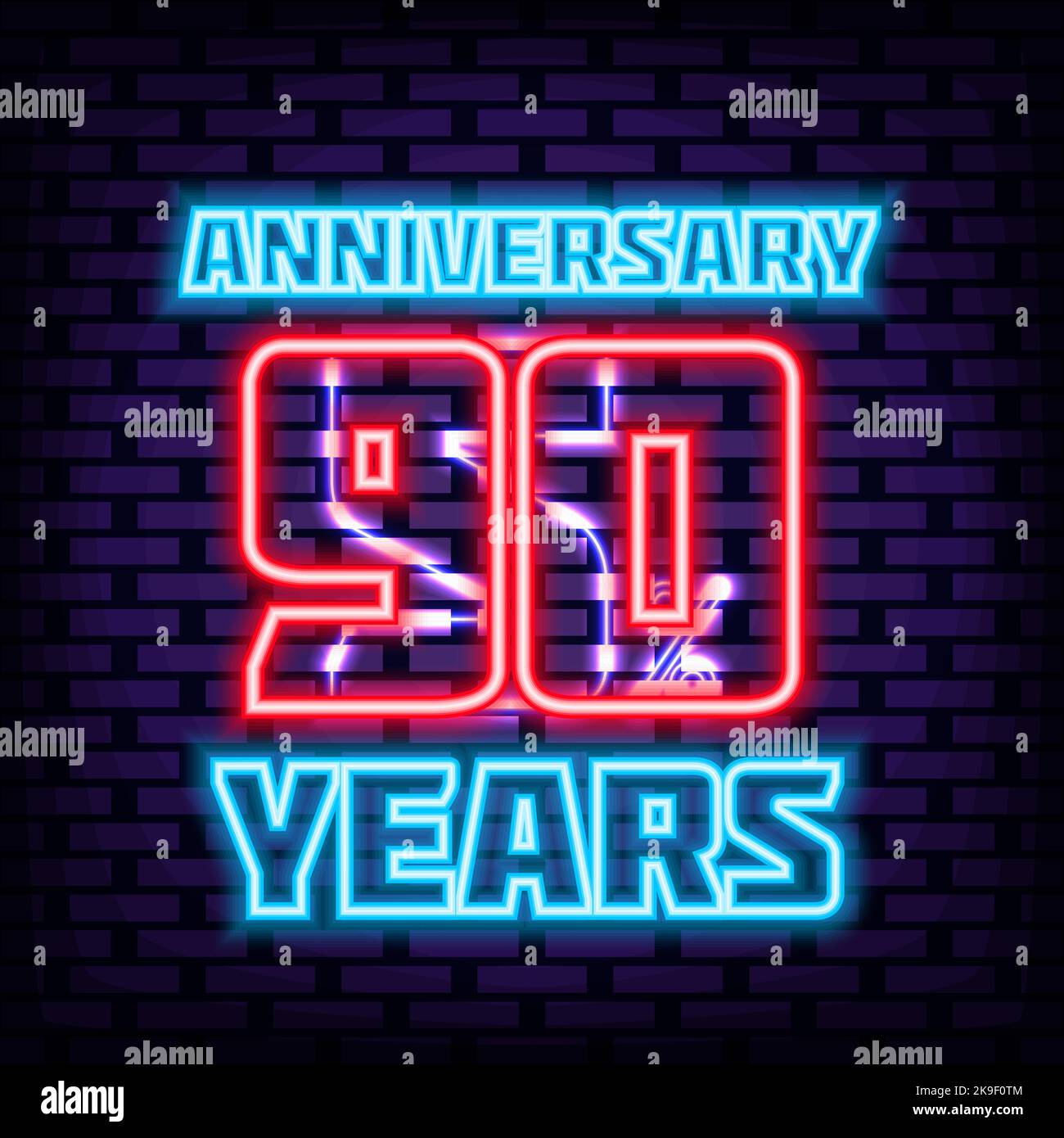 Anniversary 90 years Badge in neon style. Neon script. Neon text Stock ...