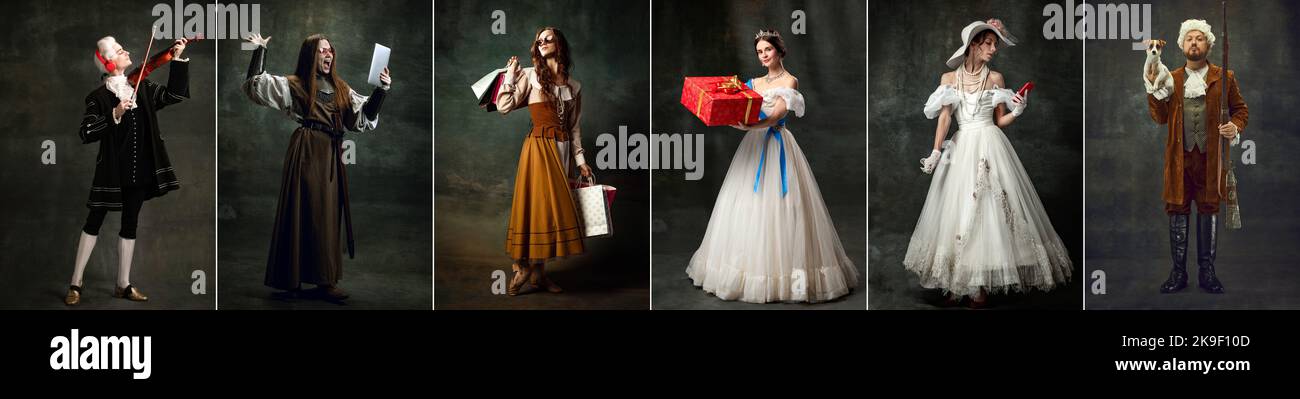 Set of images of actors and actress in image of medieval royalty ...