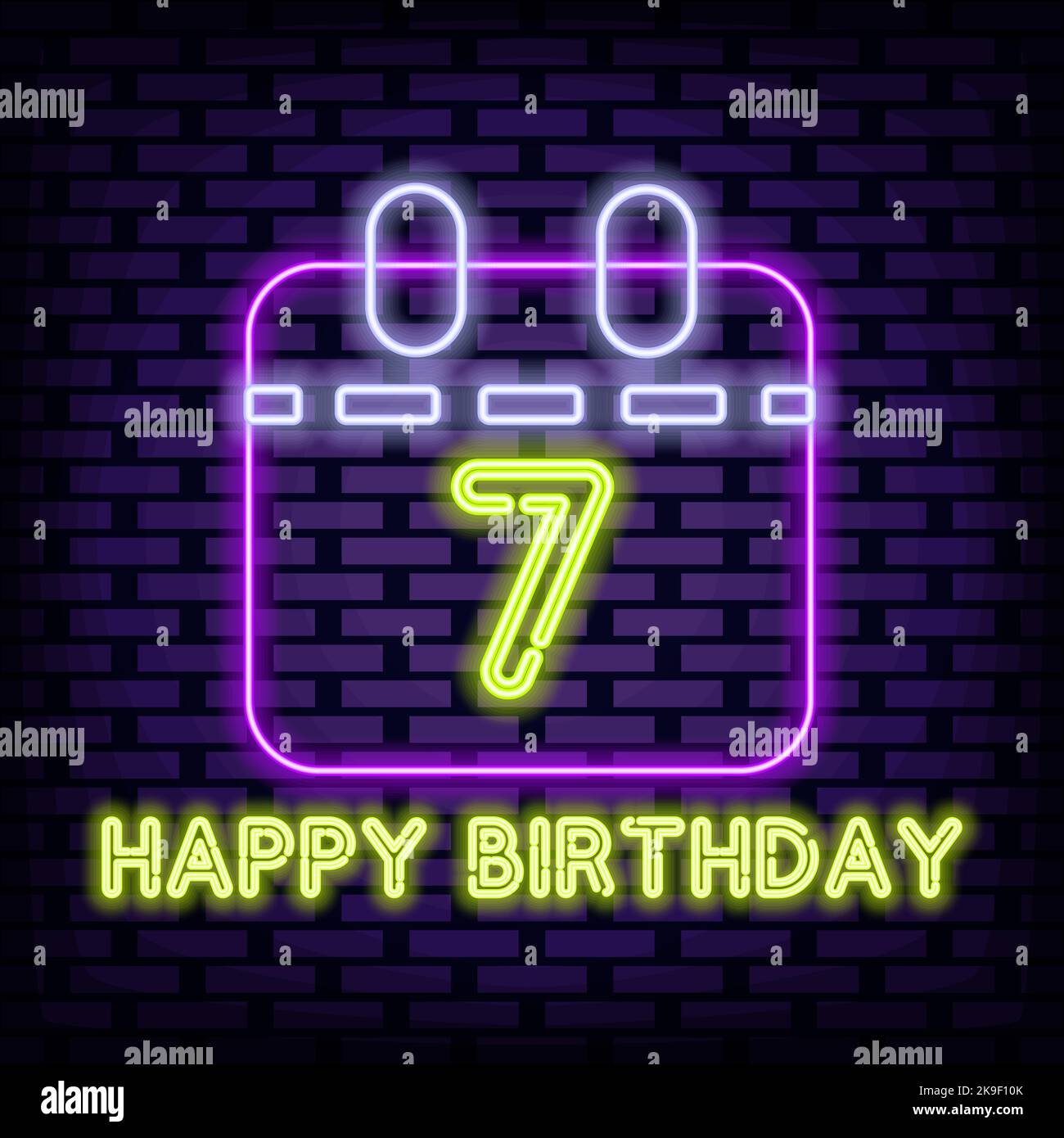 7 Year old Happy Birthday 7th Neon Sign Vector. On brick wall ...