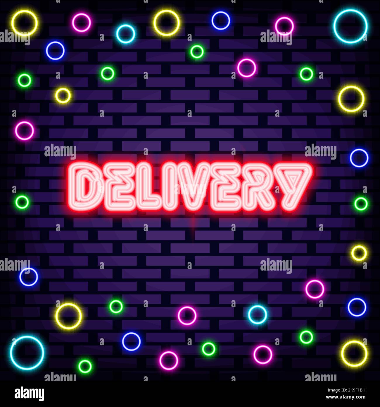 Delivery Neon signboards. Glowing with colorful neon light. Night ...
