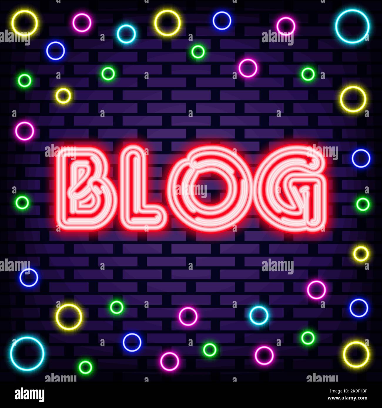 Blog Neon sign. On brick wall background. Night bright advertising ...