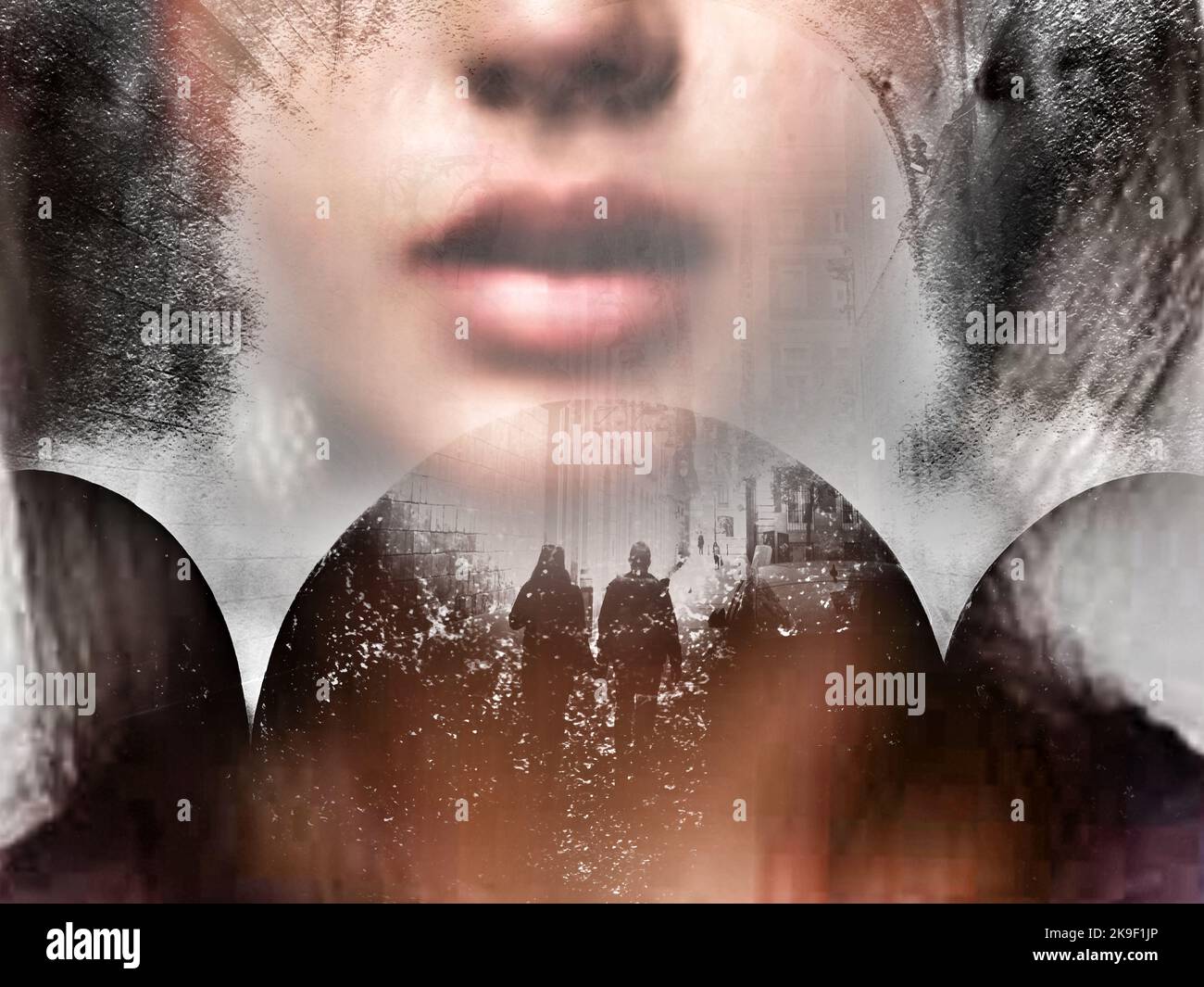 Collage face background hi-res stock photography and images - Alamy
