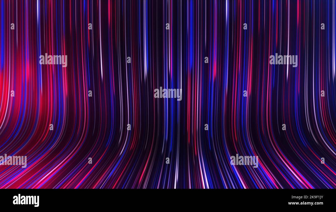 3D rendering of an abstract panoramic neon background with glowing rays ...