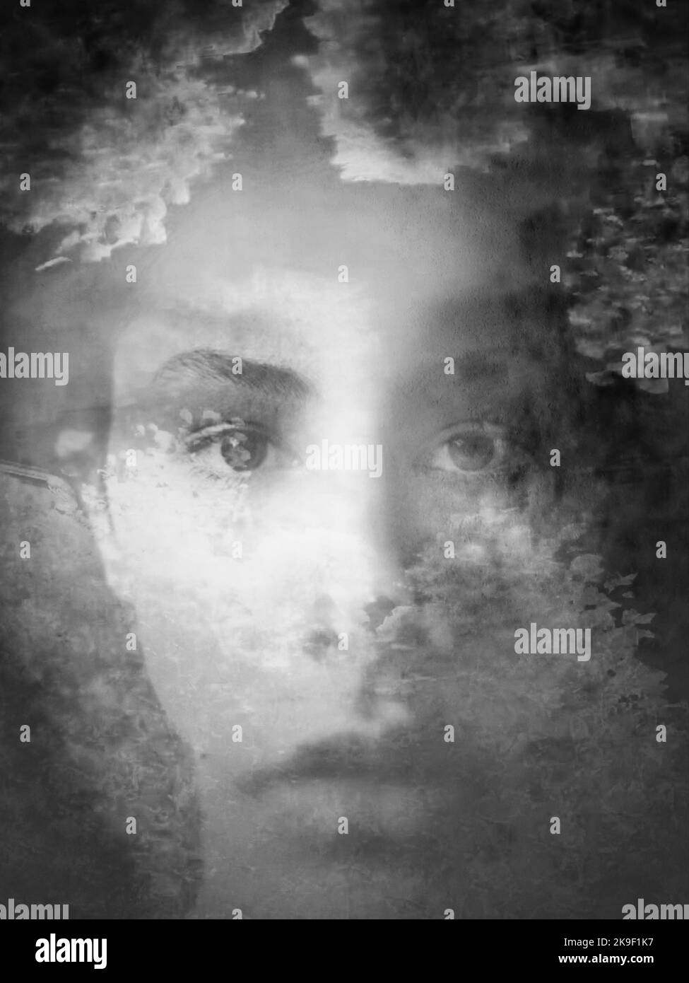 Woman face and clouds, double exposure Stock Photo - Alamy