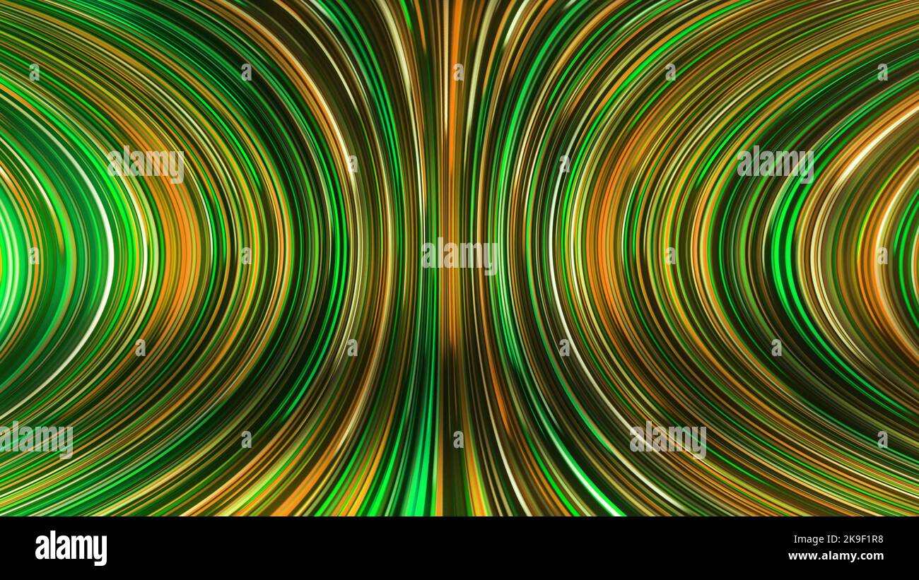 3D rendering of an abstract panoramic neon background with glowing rays ...