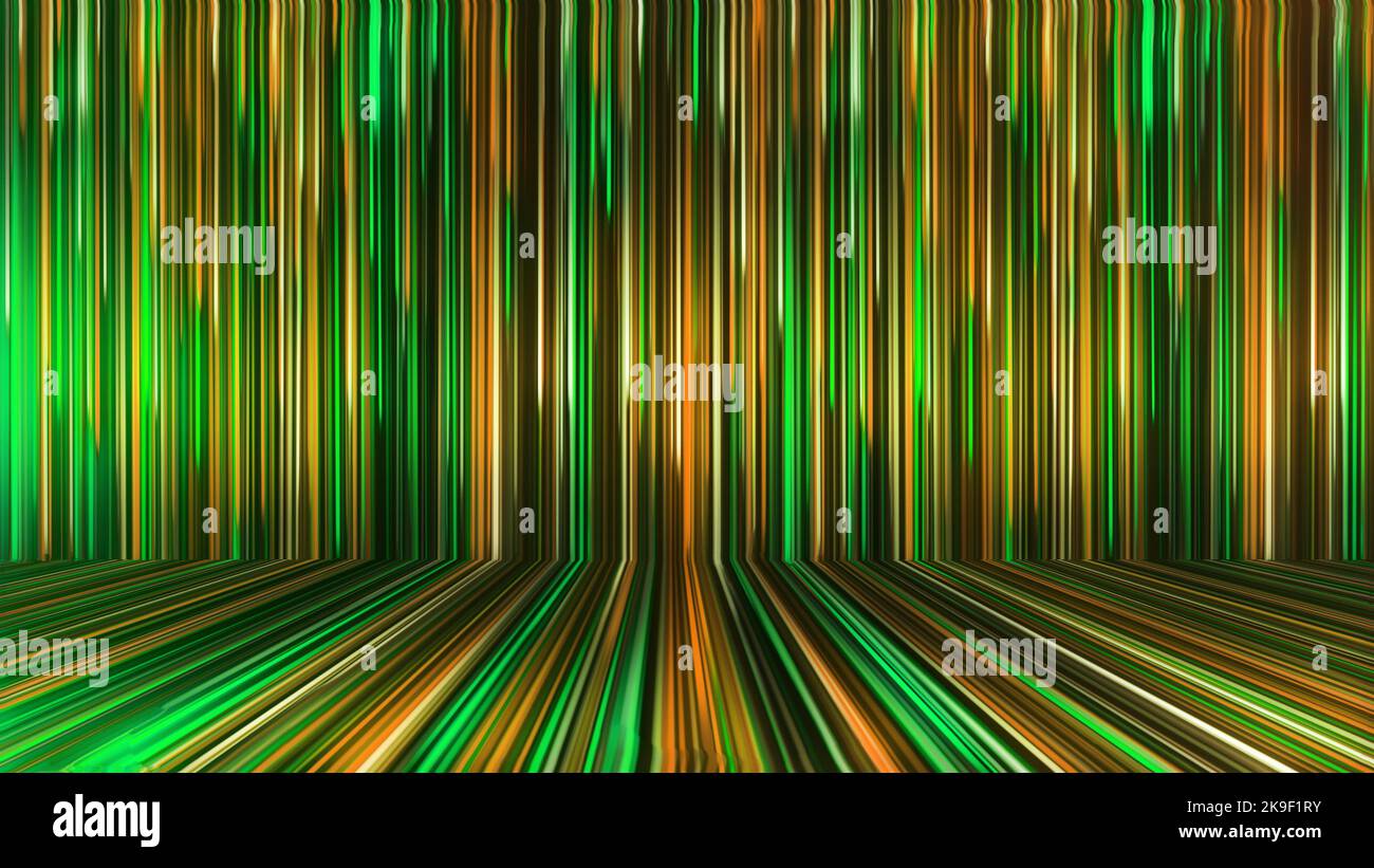 3D rendering of an abstract panoramic neon background with glowing rays ...