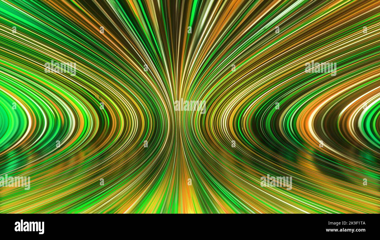 3D rendering of an abstract panoramic neon background with glowing rays ...