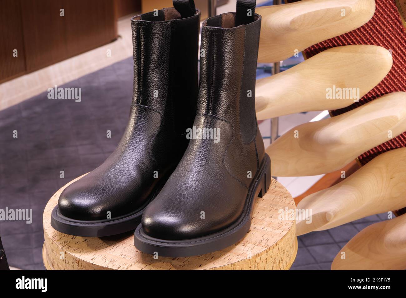 BOOTS ON DISPLAY AT SALVATORE FERRAGAMO FASHION BOUTIQUE Stock Photo ...