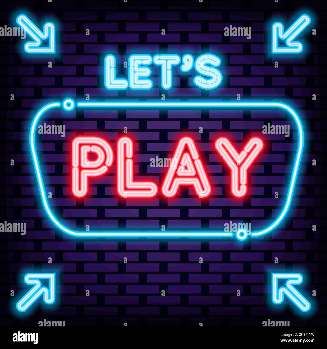 Let's Play Neon quote. Bright signboard. Night bright advertising Stock ...