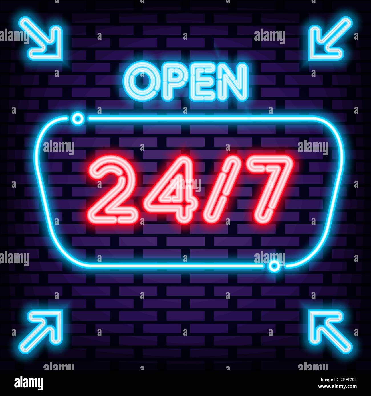 Open 24/7 Neon Sign Vector. Neon script. Light banner Stock Vector ...