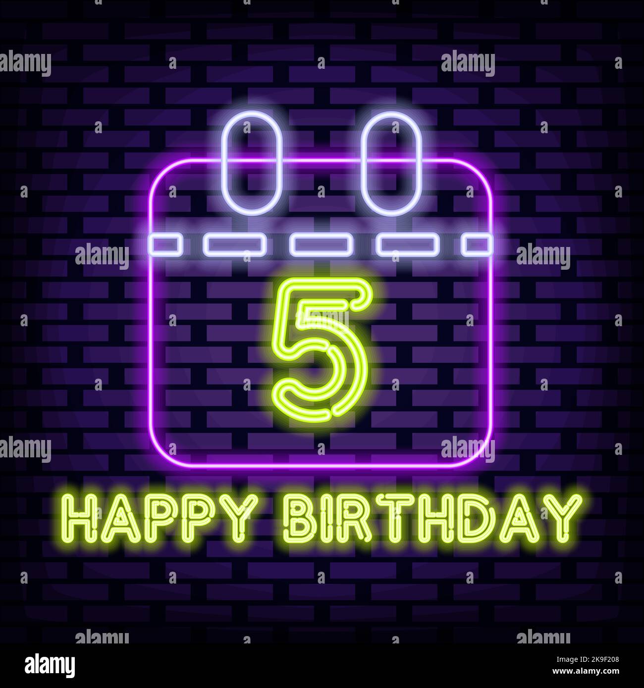 Happy 5th Birthday Neon sign. Glowing with colorful neon light. Night ...