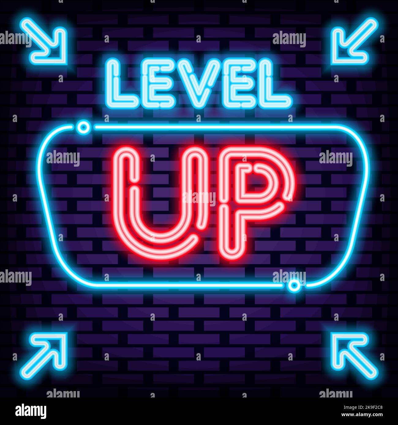 Level up neon glowing text hi-res stock photography and images - Alamy