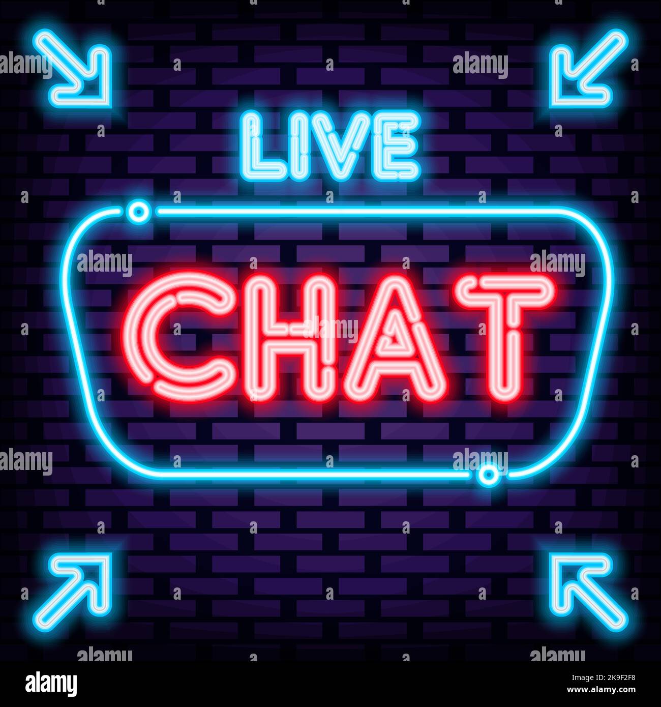 Live Chat Neon signboards. On brick wall background. Light banner Stock ...