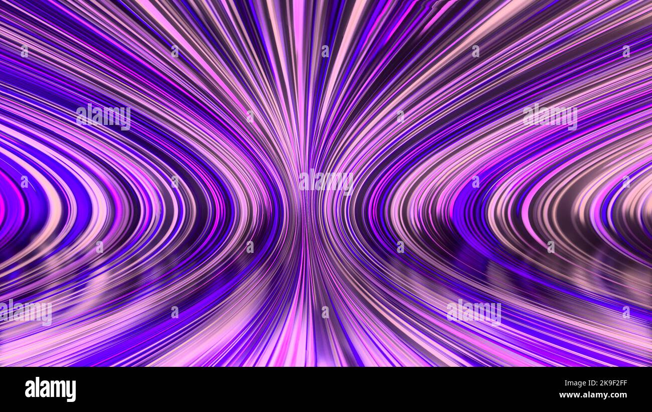 3D rendering of an abstract panoramic neon background with glowing rays ...