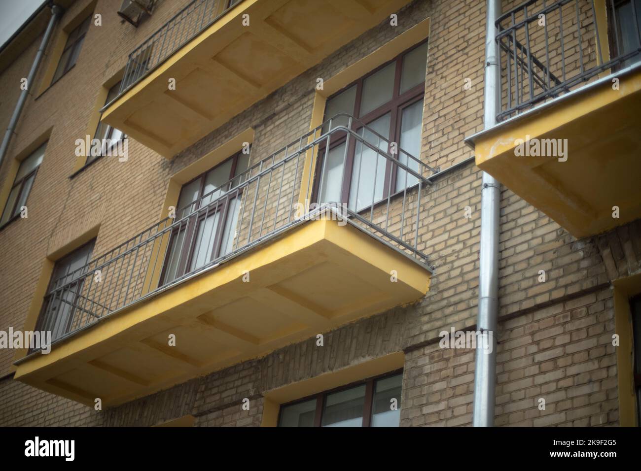 Open balconies. Balconies without glazing in house. Details of old ...