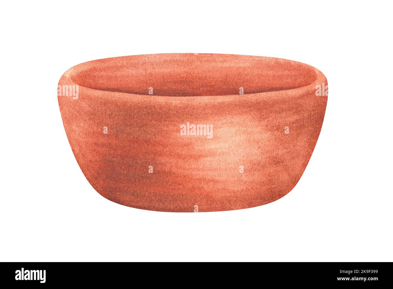 Clay cup. Soup plate. Watercolor illustration. Ceramics, earthenware ...