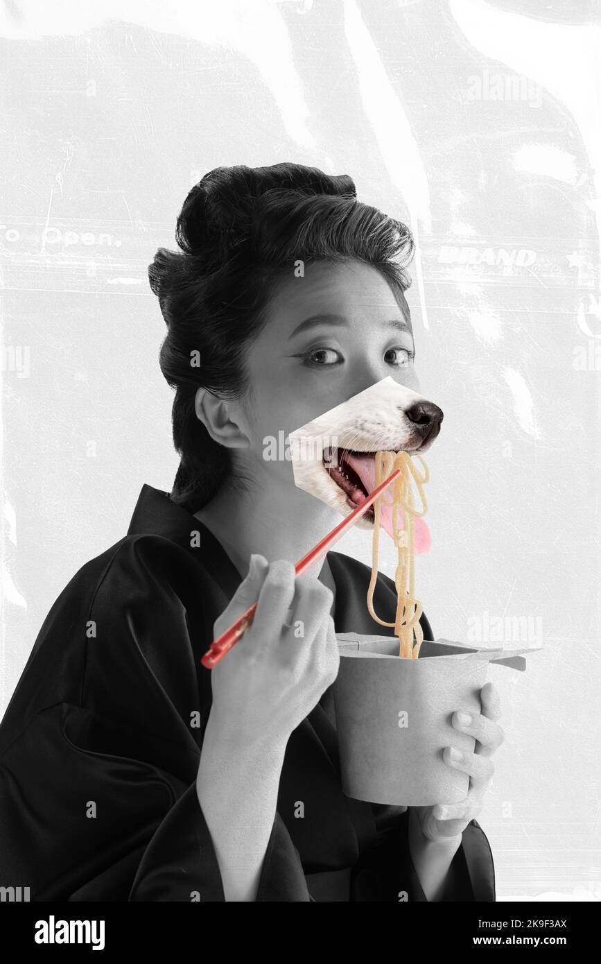 Contemporary art collage. Creative design. Beautiful young woman ...