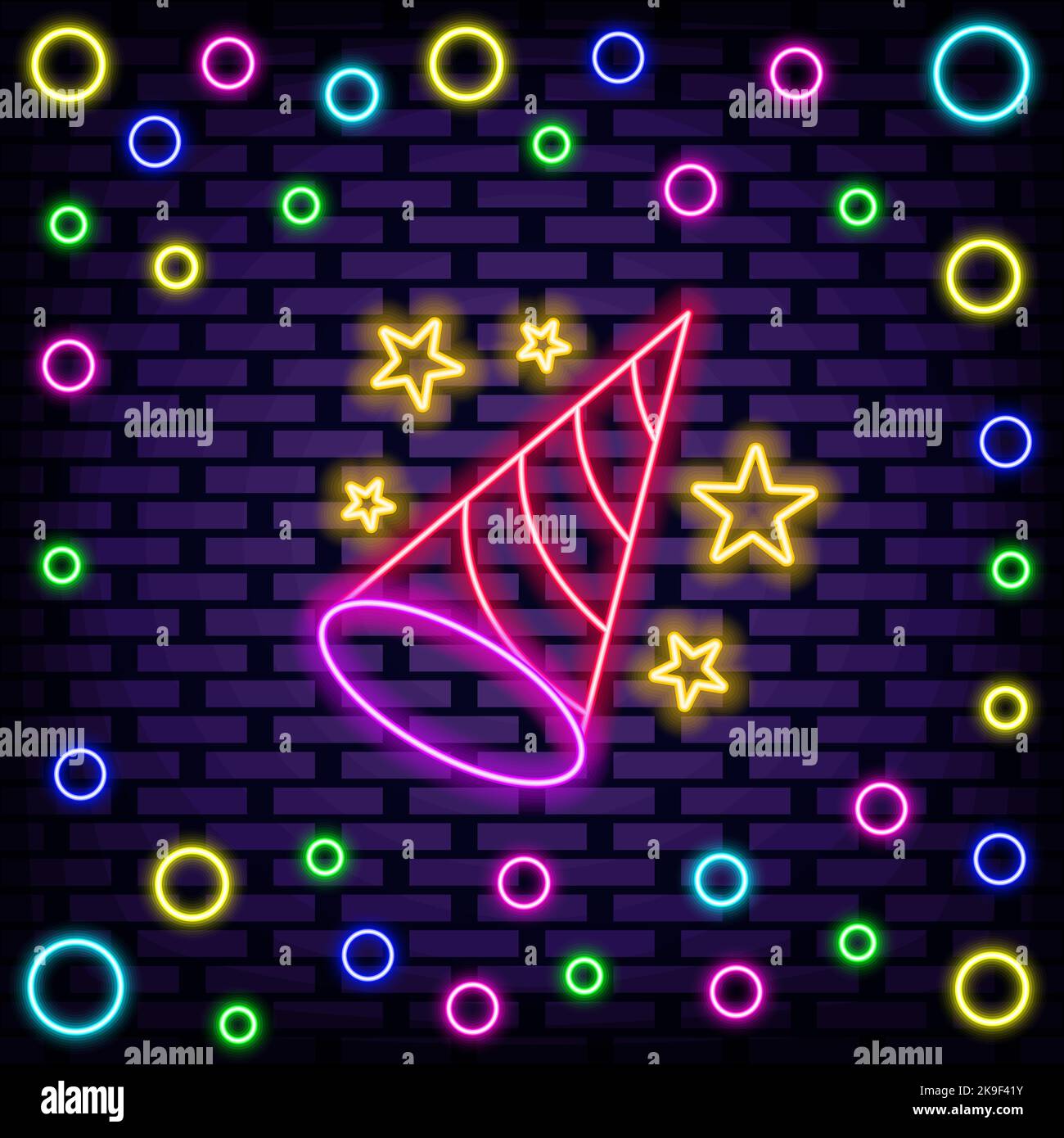 Happy Birthday Neon sign. On brick wall background. Announcement neon ...