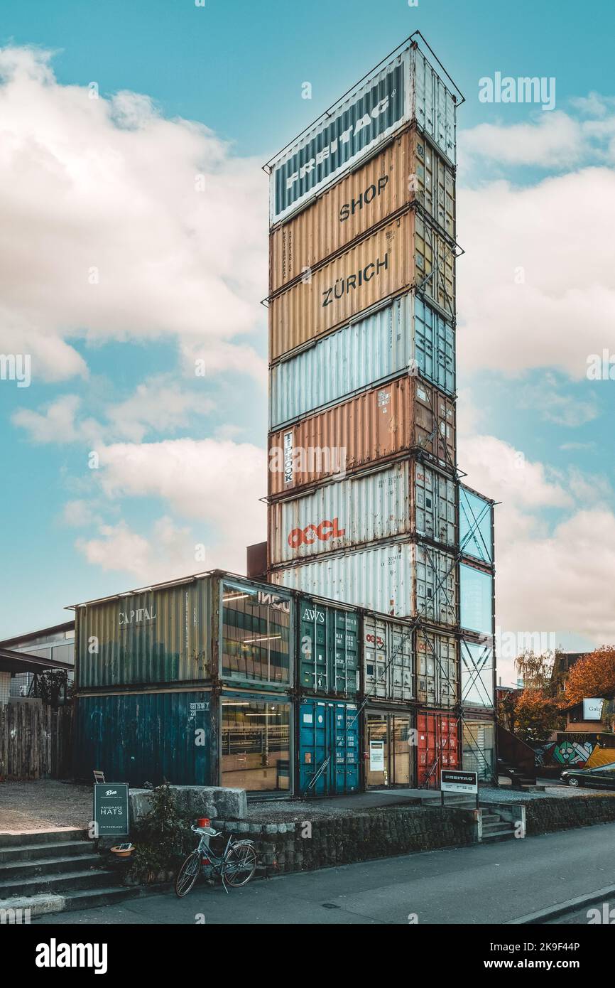 Freitag Tower in Zurich, Switzerland Stock Photo - Alamy