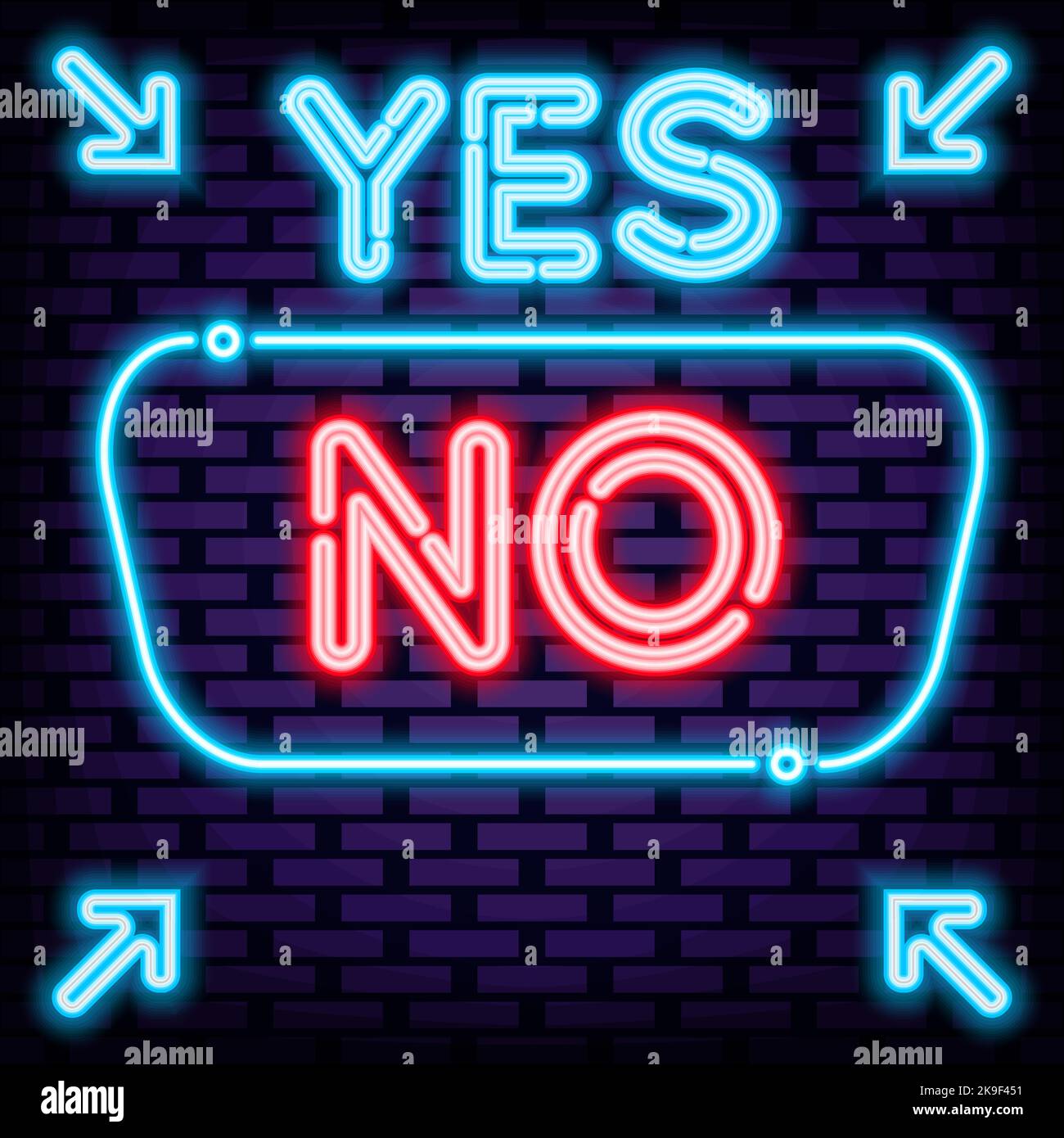 Yes or No Neon quote. Glowing with colorful neon light. Announcement ...