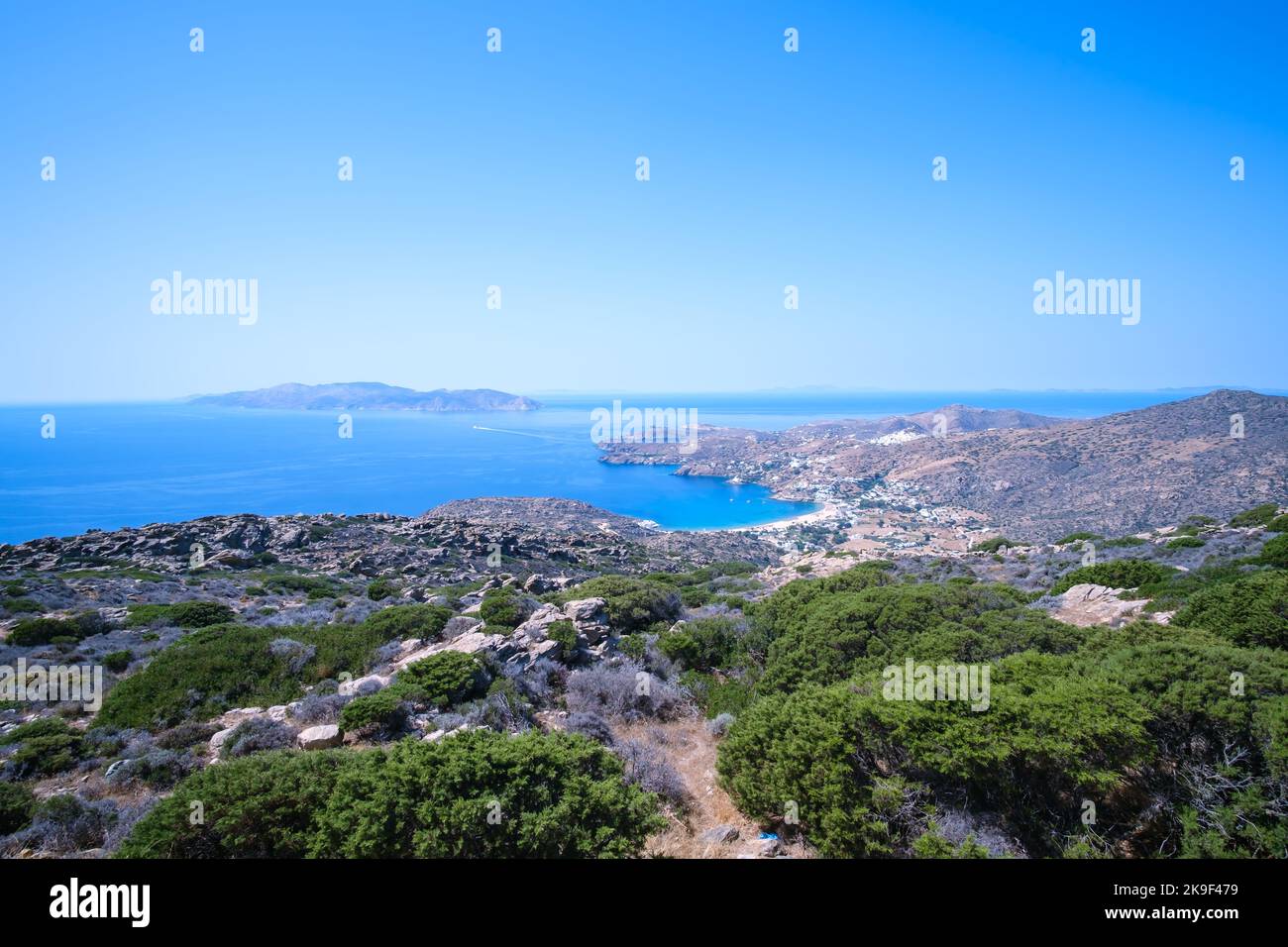 Breathtaking panoramic view of the famous Mylopotas beach in Ios Greece ...